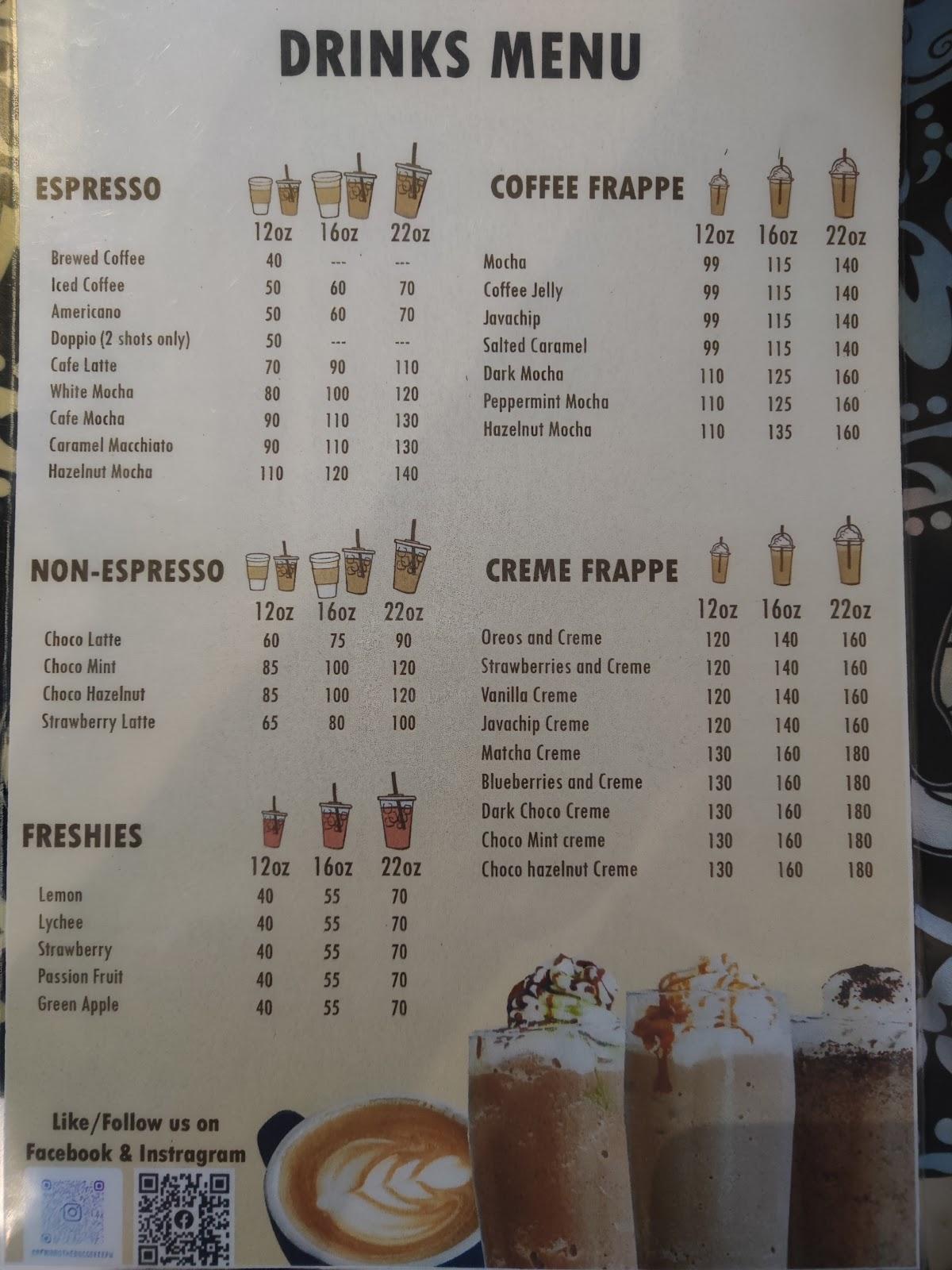 Carta de Brew Brothers Cafe, Ciudad Quezon