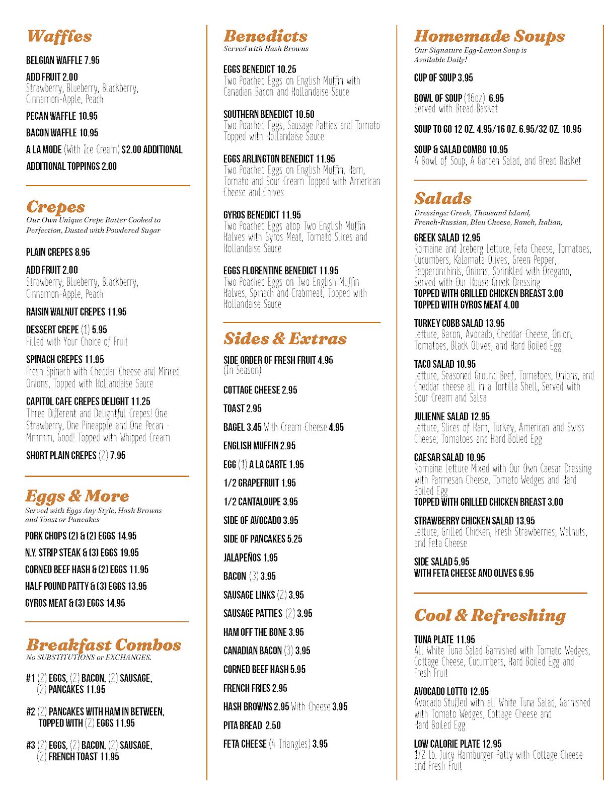 Menu at Capitol Cafe Pancake House & Restaurant, Brookfield