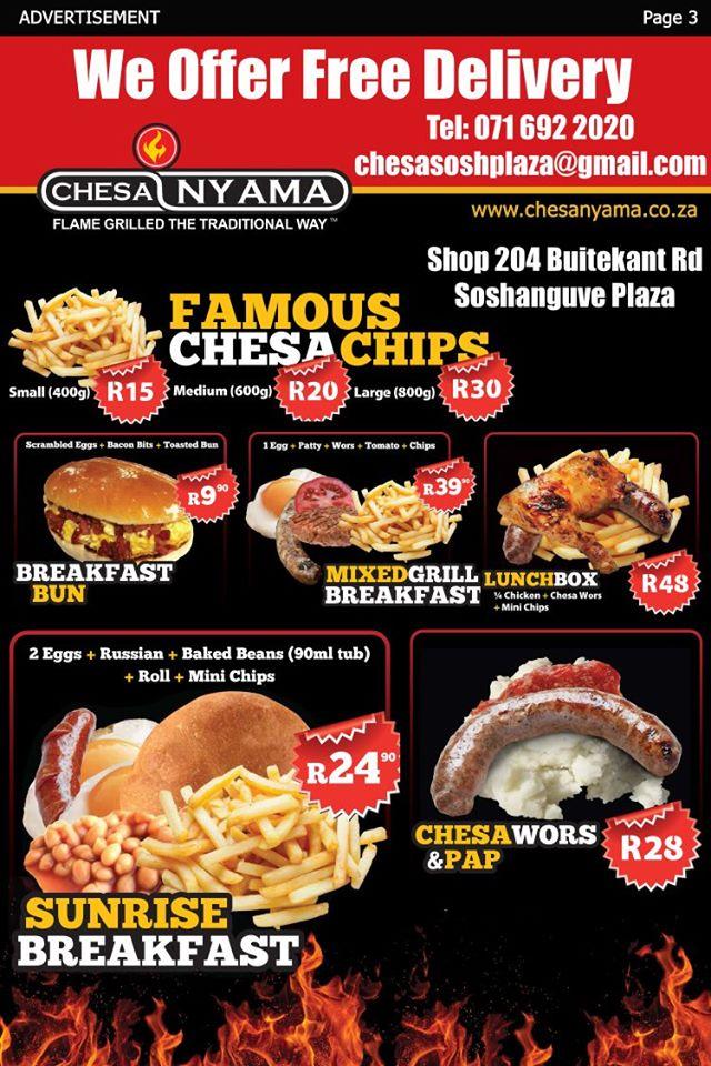 Carta del restaurante Chesanyama Soshanguve Plaza, Mabopane