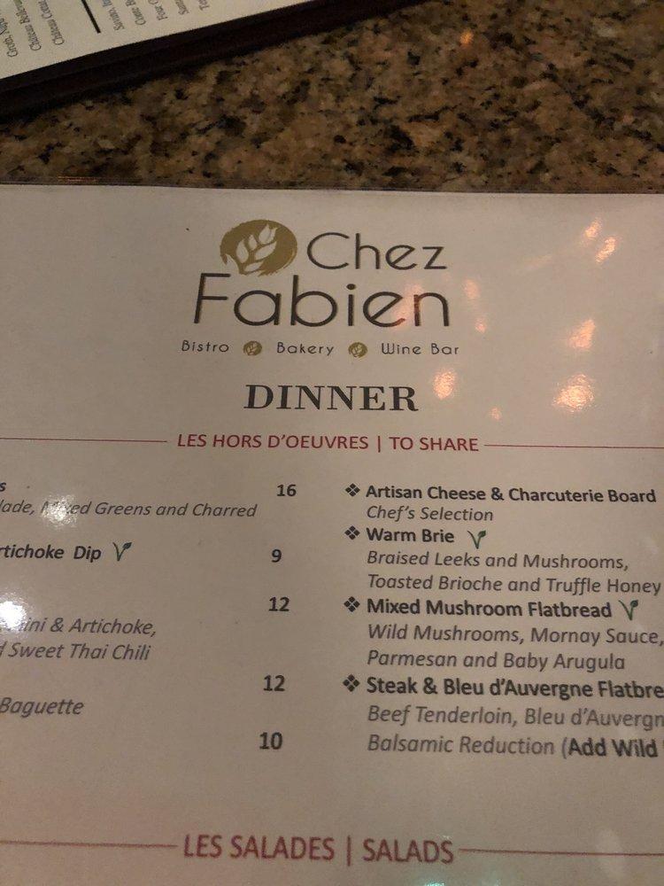 Menu at Chez Fabien pub & bar, Grapevine