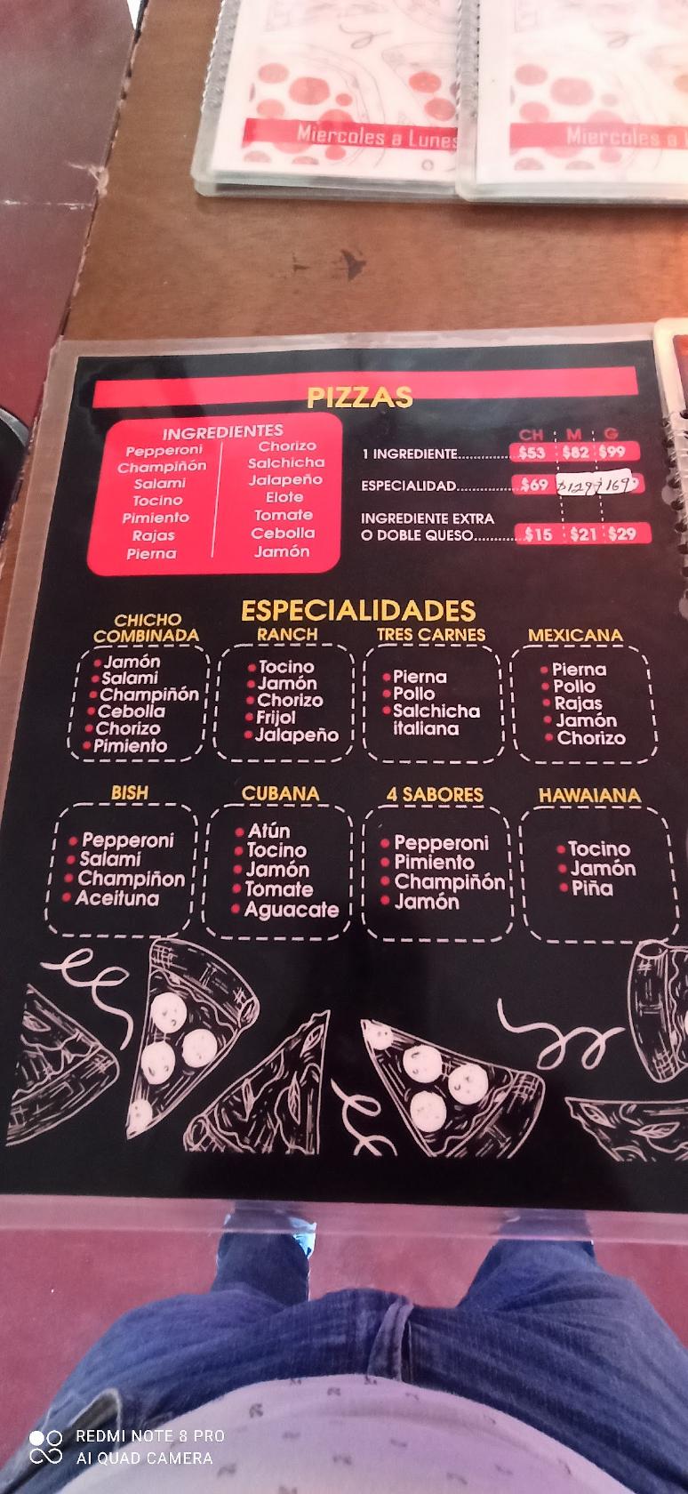 Carta del restaurante Chicho Pizzas, Arteaga