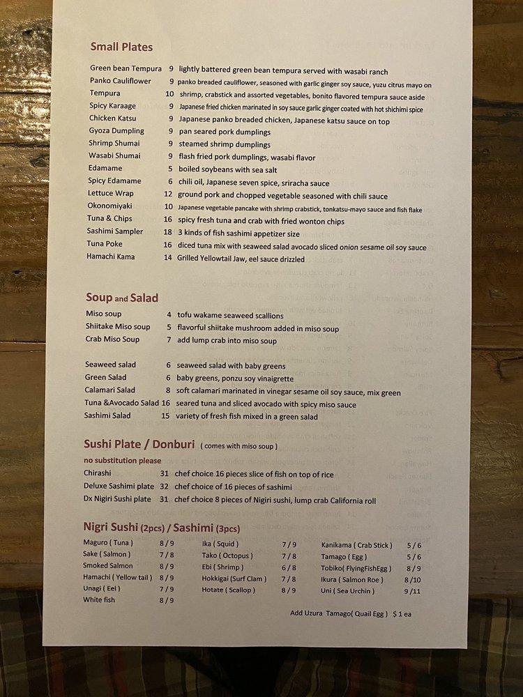 Menu at CoCoLo Sushi restaurant, Bethany Beach