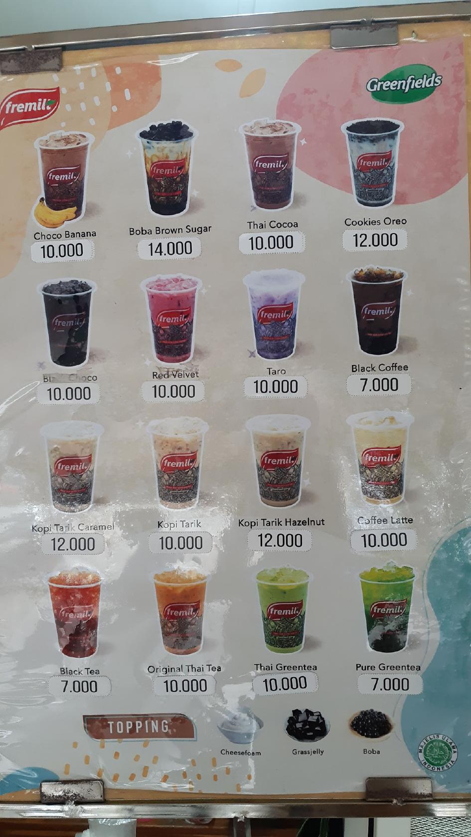 Menu at Fremilt Thai Tea Baturetno cafe, Baturetno