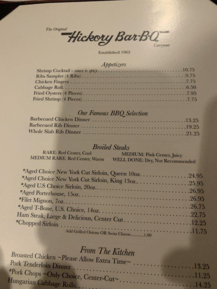 Menu at Hickory Bar-B-Q, Dayton