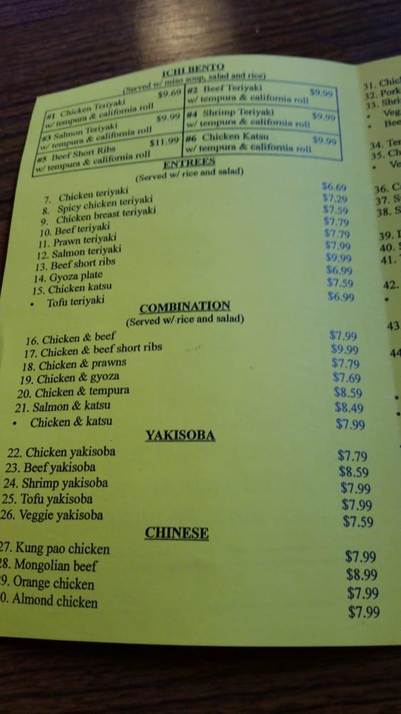 Menu at Ichi Bento restaurant, Shoreline