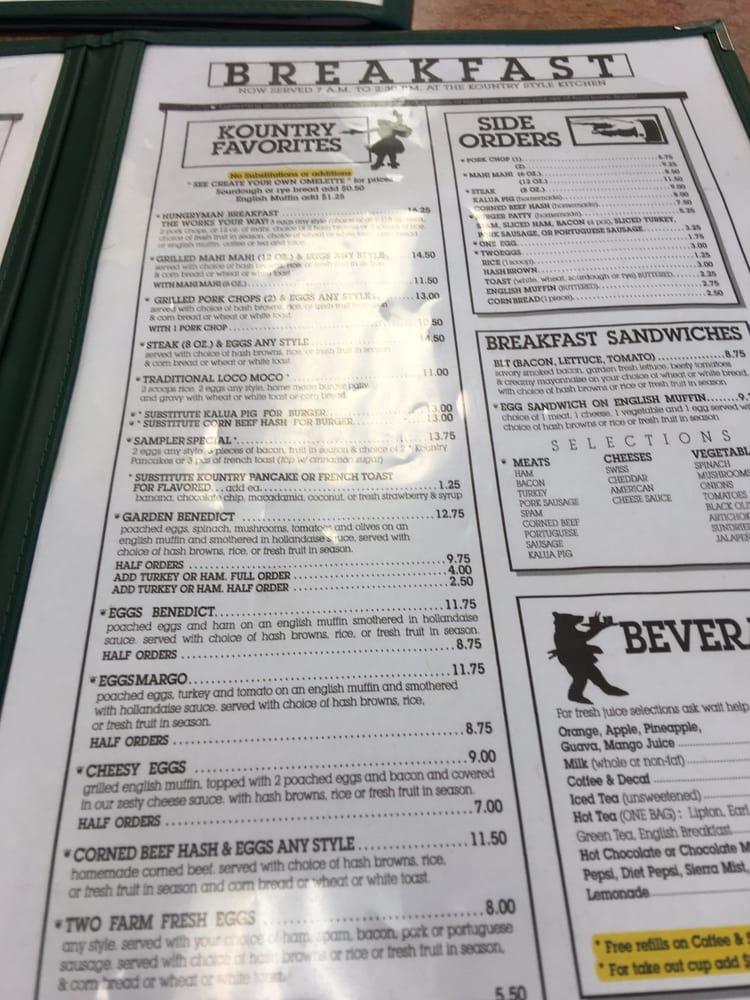 Menu at Kountry Style Kitchen Restaurant Ewa Beach, Ewa Beach