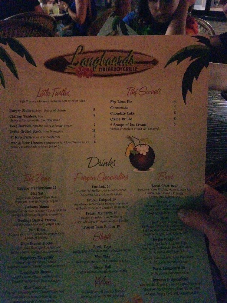 Menu at Longboards Tiki Beach Grille pub & bar, Cocoa Beach, 1550 N ...