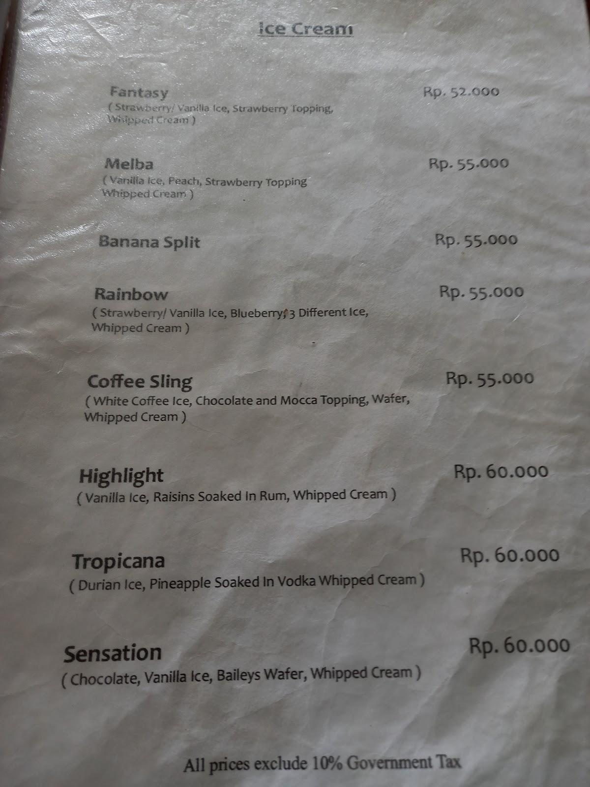 Menu at Restaurant Relax, Pangandaran