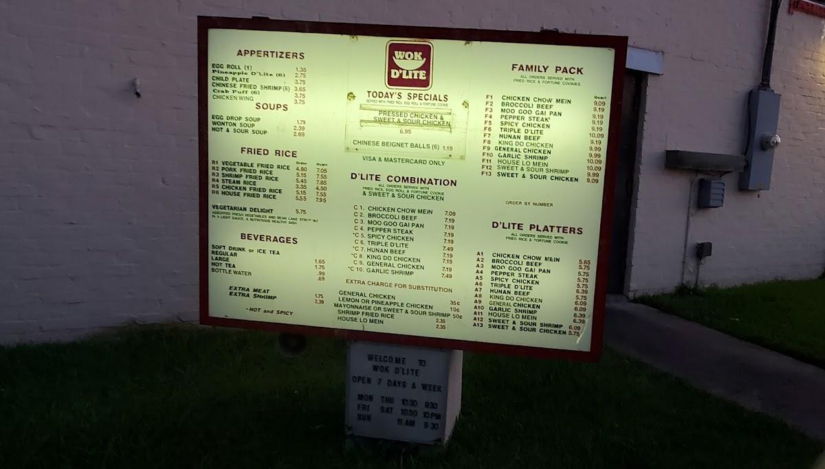 Menu at Wok D'Lite restaurant, Lake Charles