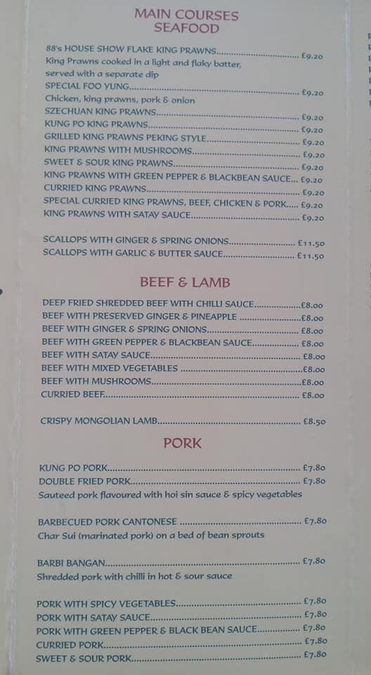 Menu at Eighty Eight Chinese Restaurant, Lytham Saint Annes