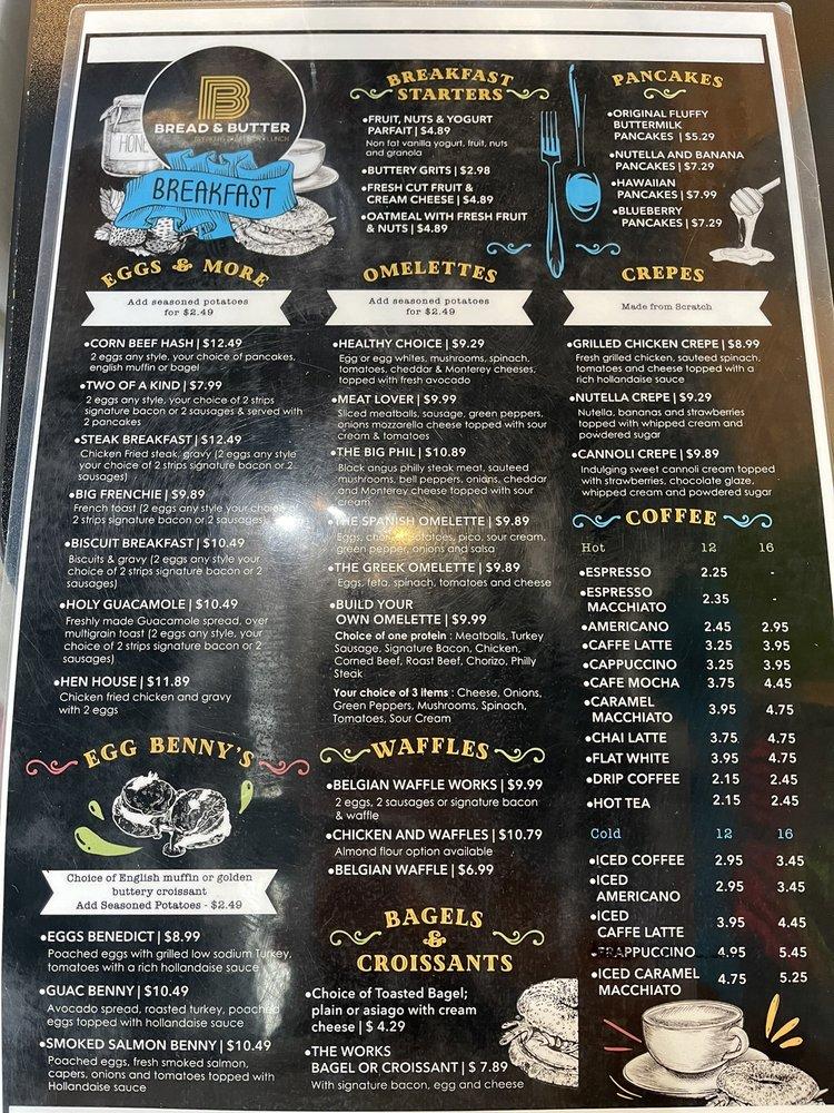 Menu at Bread & Butter restaurant, Crowley