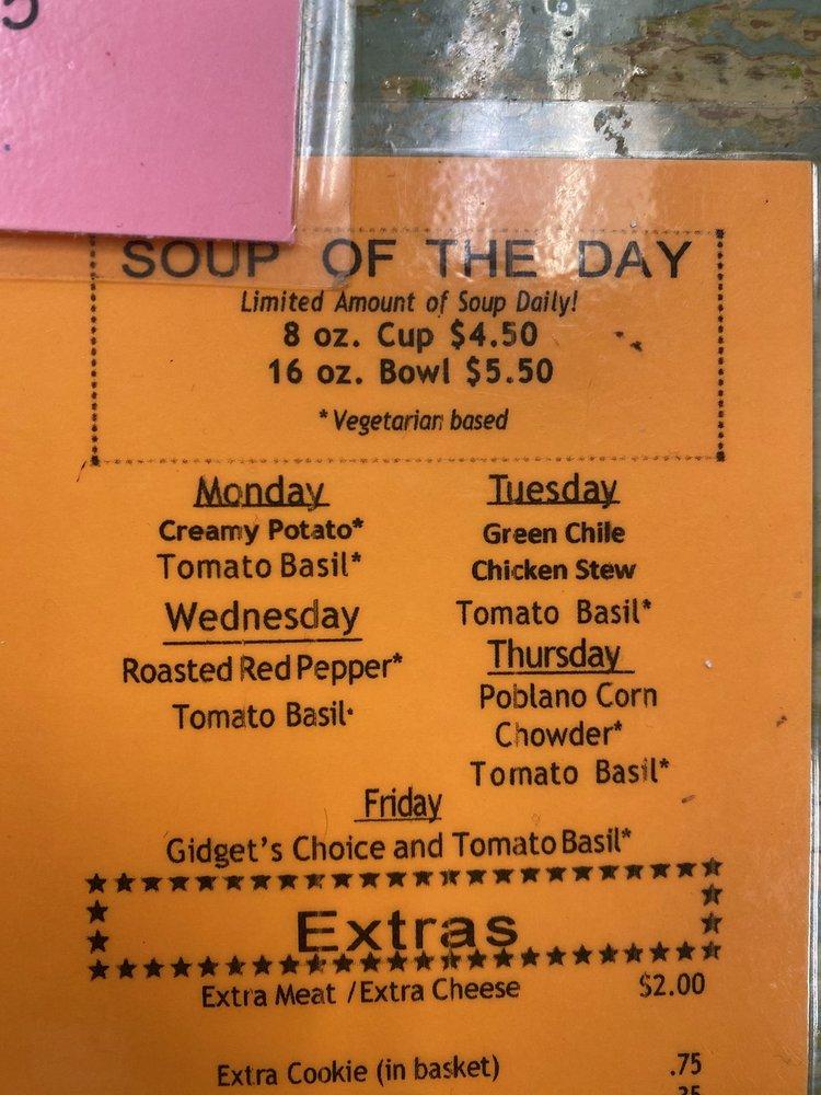 Menu at Gidgets Sandwich Shack restaurant, Wichita Falls