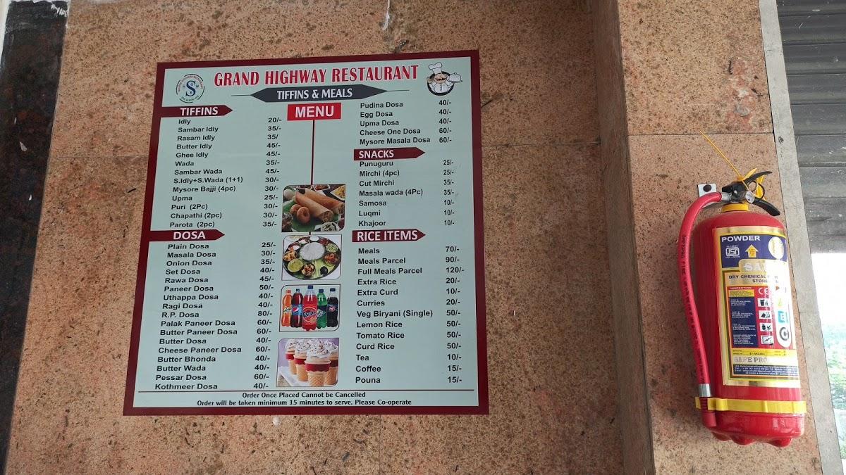Menu at Grand highway restaurant, Gandiguda