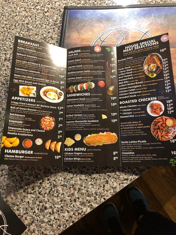 Menu at Gusto Latino restaurant, New York City