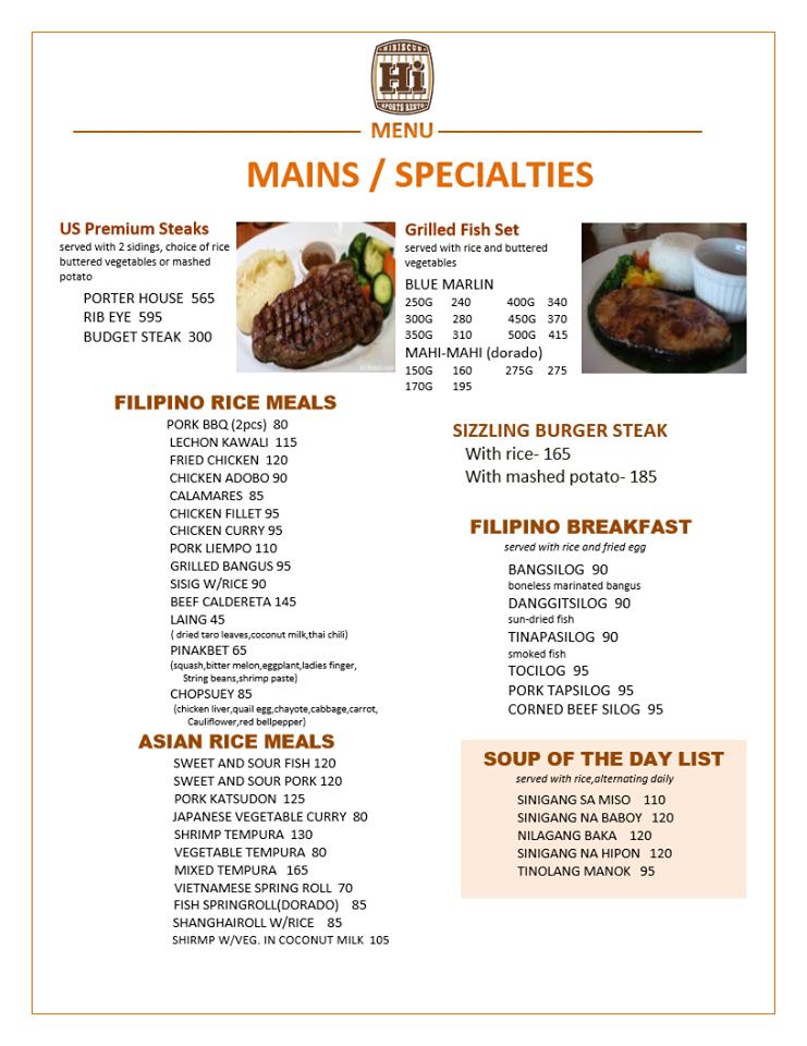 Menu at Hi Sports Resto restaurant, Mandaluyong