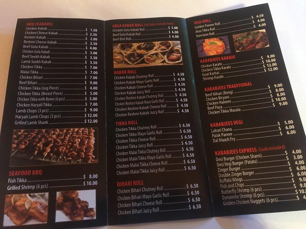 Menu at Kababjees BBQ, Hicksville
