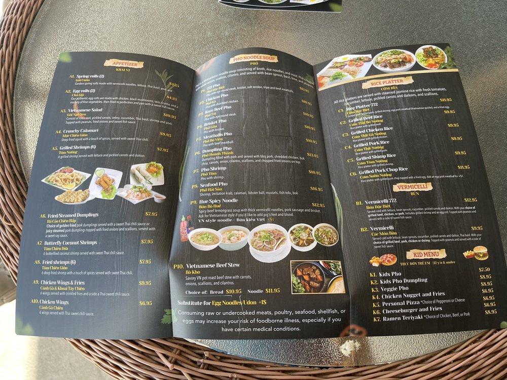 Menu at Phở 772 restaurant, Jensen Beach