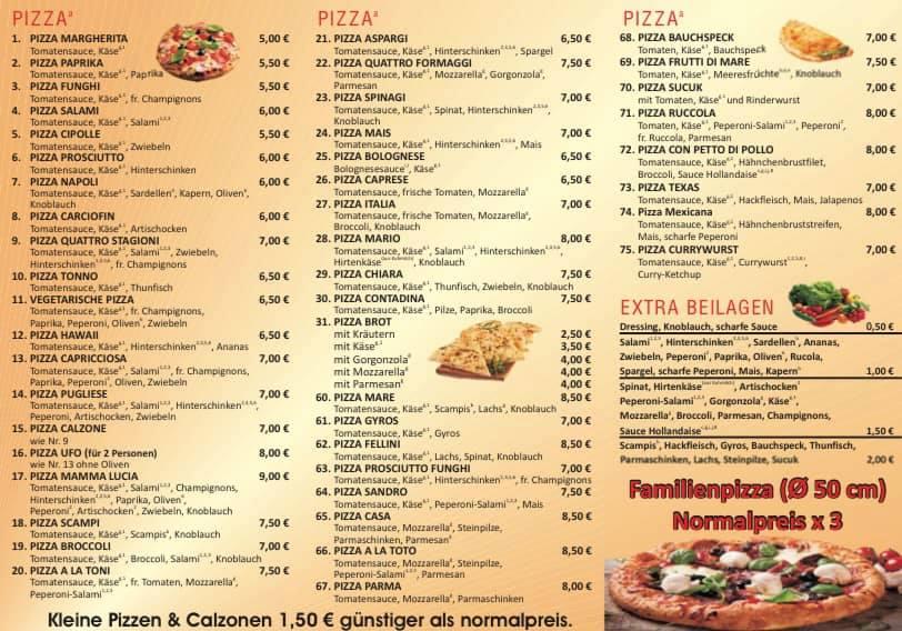 Menu at Pizzeria Mamma Lucia, Herzberg am Harz