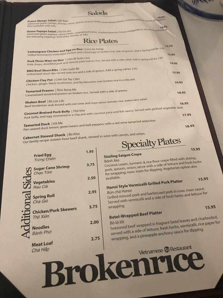 Menu at Brokenrice Vietnamese Restaurant, Burnaby