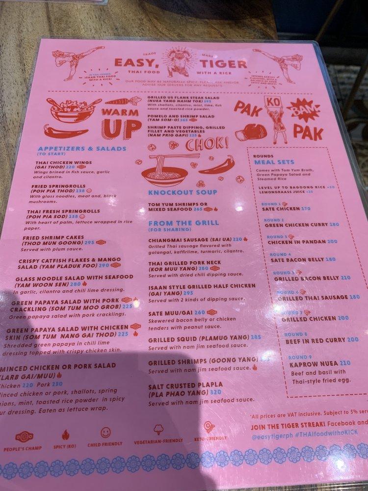 Menu at Easy Tiger restaurant, Taguig