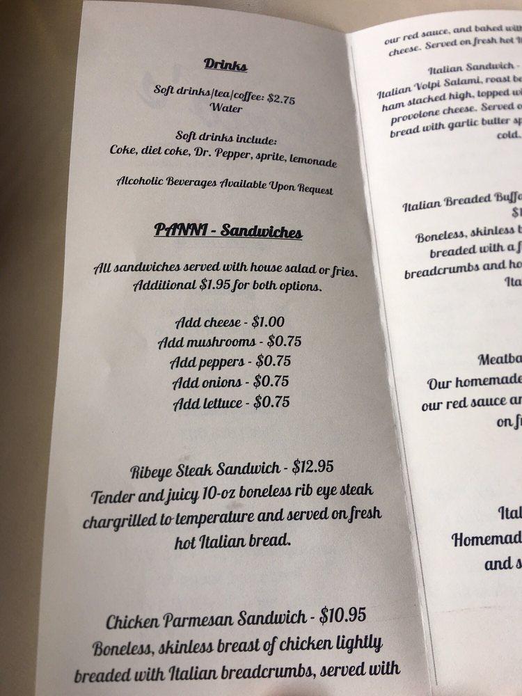 Menu at Erio's Ristorante restaurant, St. Peters