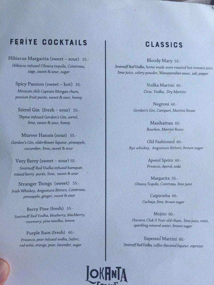 Menu at Feriye Lokantasi, Istanbul, Çırağan Cd. No:44 D:No:44
