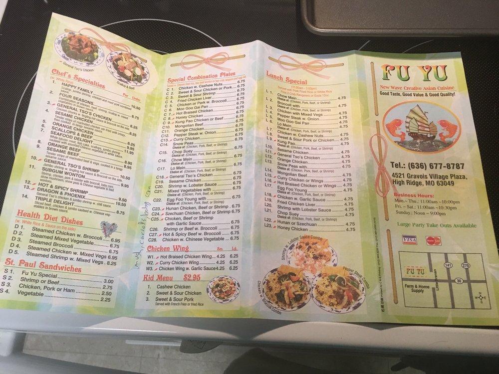 Menu at Fu Yu Chinese Kitchen restaurant, High Ridge