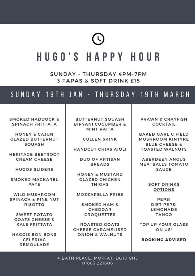 Menu at Hugo's restaurant, Moffat