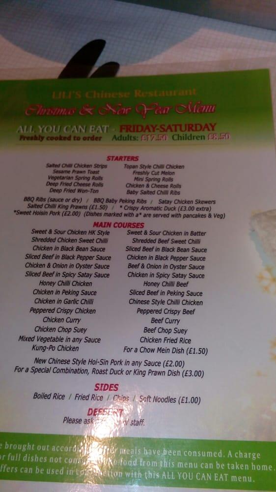 Menu at Lili’s Chinese Restaurant, Bangor