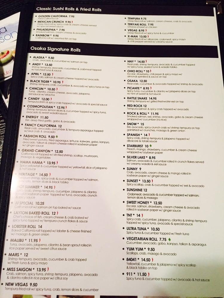 Menu at Osaka Sushi Japanese Restaurant, Layton