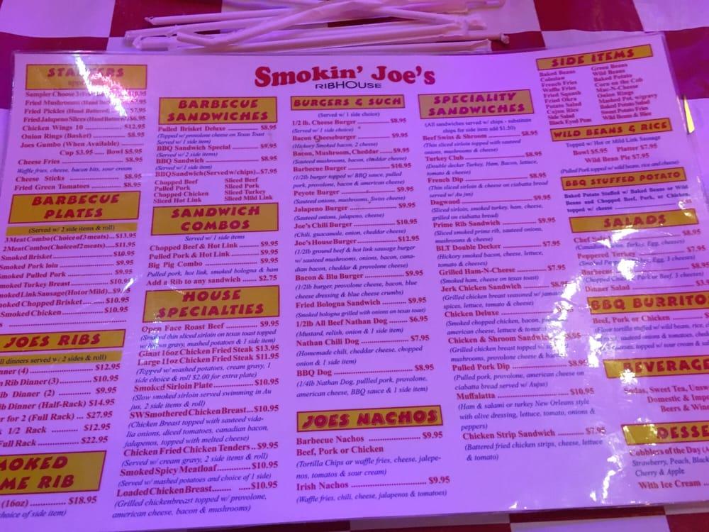 Menu at Smokin' Joe's Ribhouse BBQ, Rogers