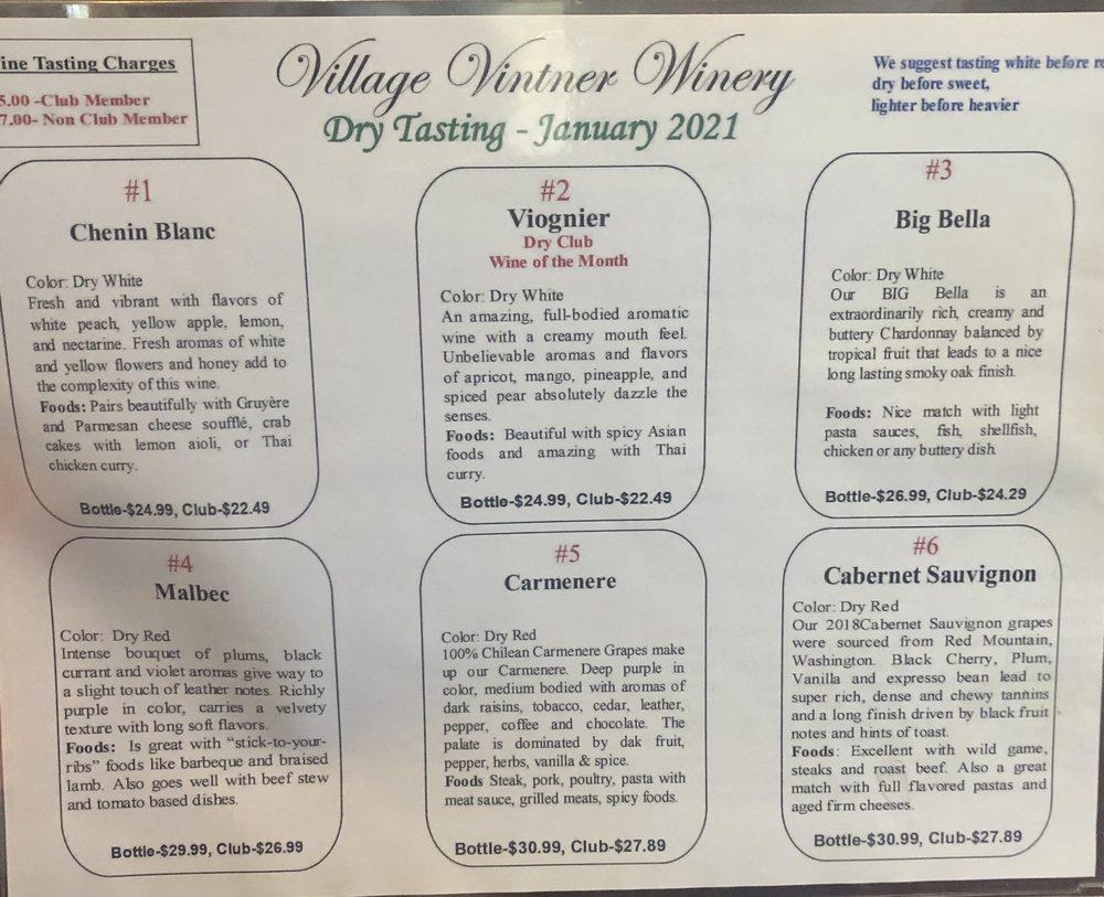 Menu at Village Vintner Winery & Brewery pizzeria, Algonquin