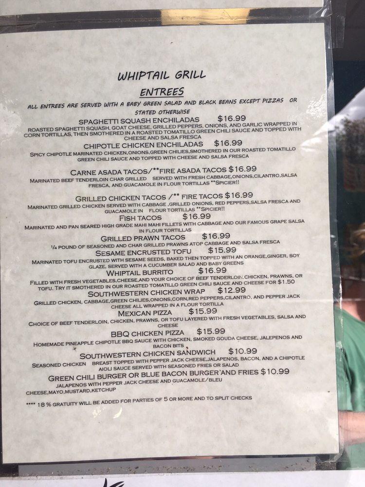 Menu at Whiptail Grill restaurant, Springdale