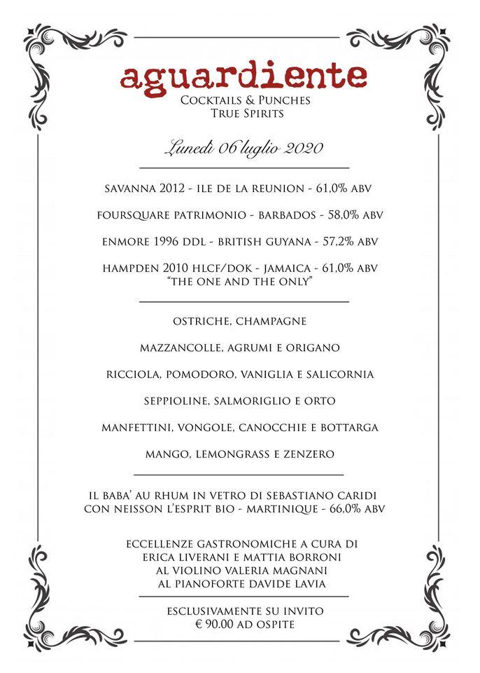 Menu au Aguardiente pub et bar, Marina di Ravenna