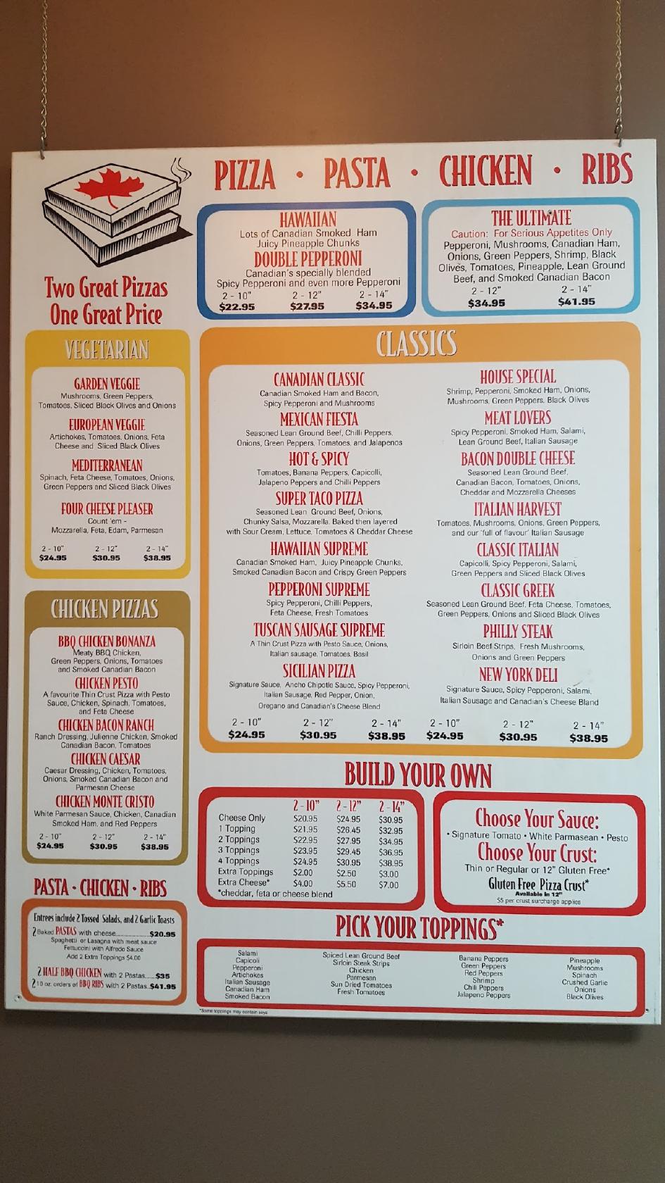 Menu at Canadian 2 For 1 Pizza pizzeria, 100 Mile House, 9-95B BC-97