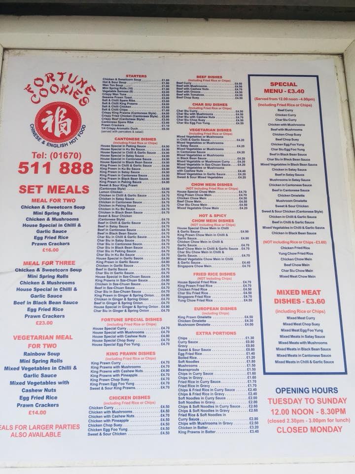 Menu at Fortune Cookies fast food, Morpeth