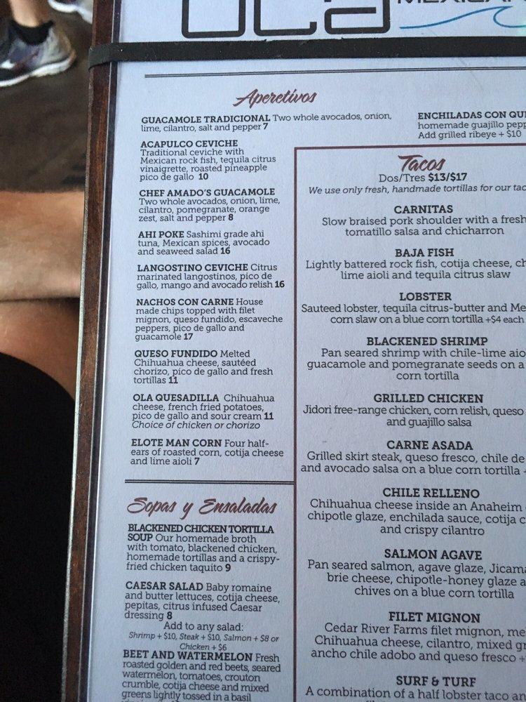 Menu at Ola Mexican Kitchen restaurant, Huntington Beach