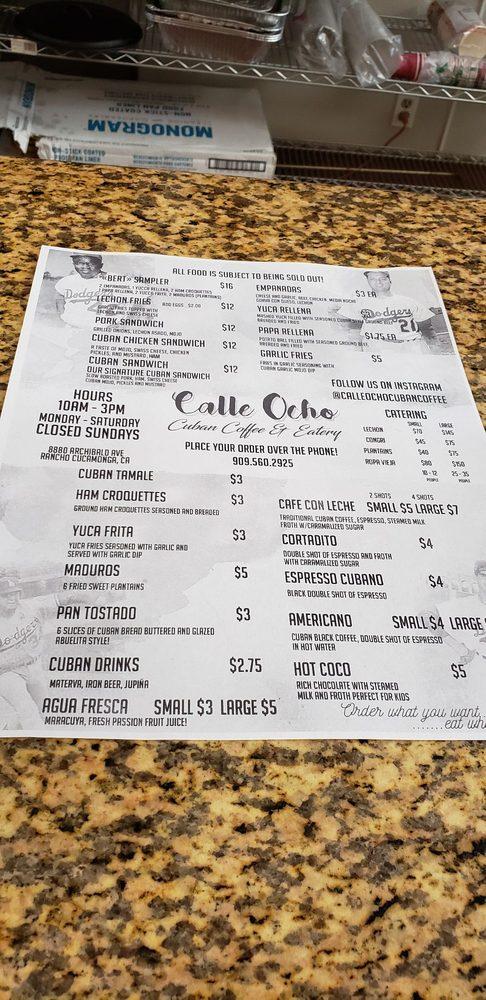 Menu at Calle Ocho Cuban Coffee & Empanadas restaurant, Rancho Cucamonga