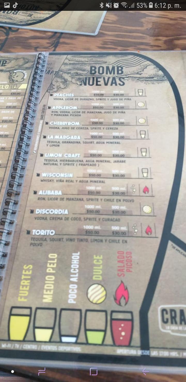 Menu at Craft pub & bar, Aguascalientes, Blvrd Juan Pablo II 1090