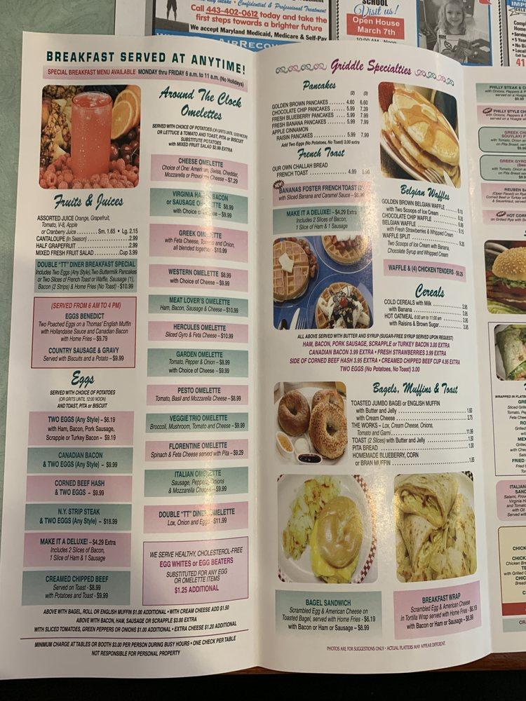 Menu at Double T Diner restaurant, Bel Air