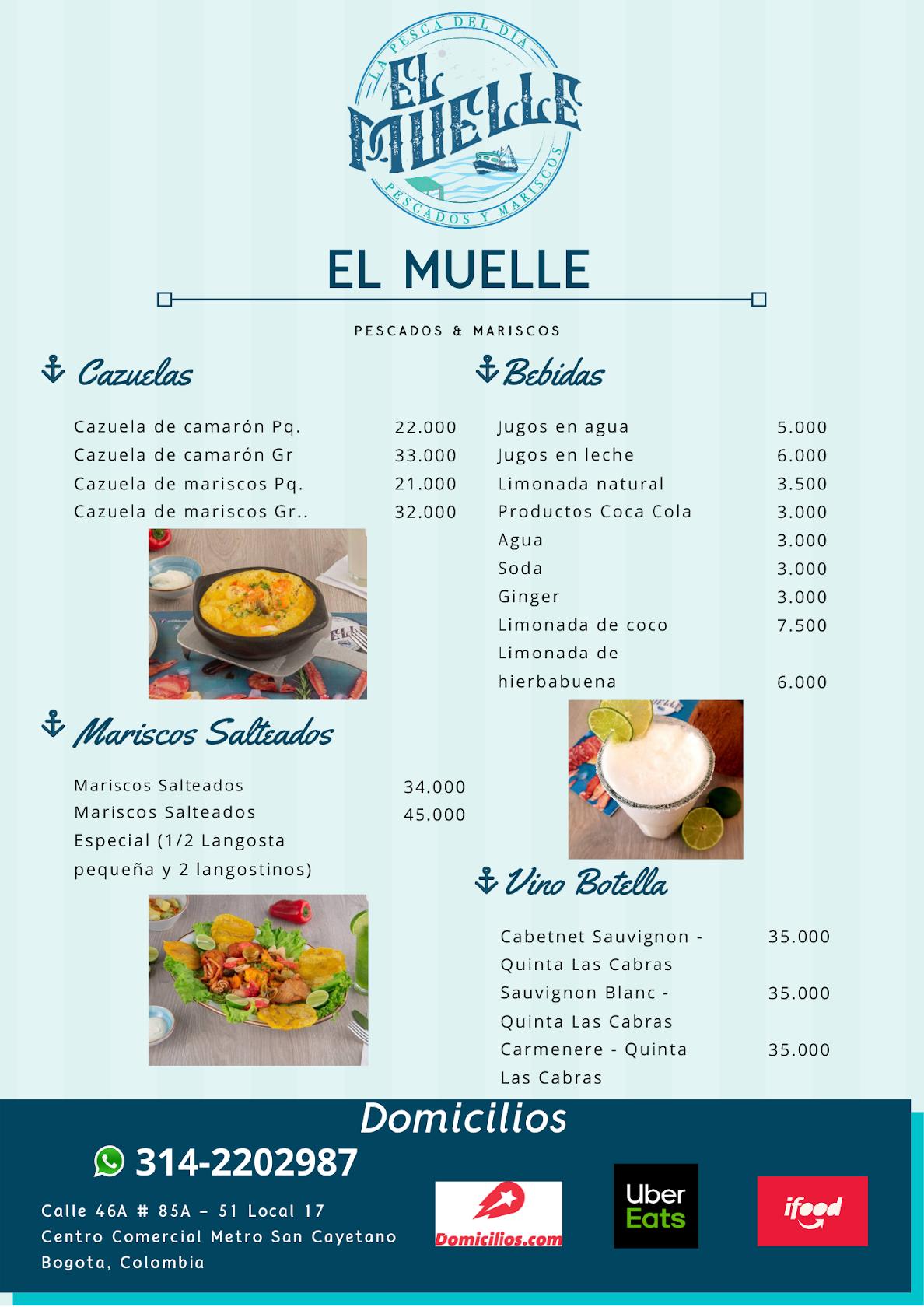 Menu at El Muelle Pescados y Mariscos restaurant, Bogotá