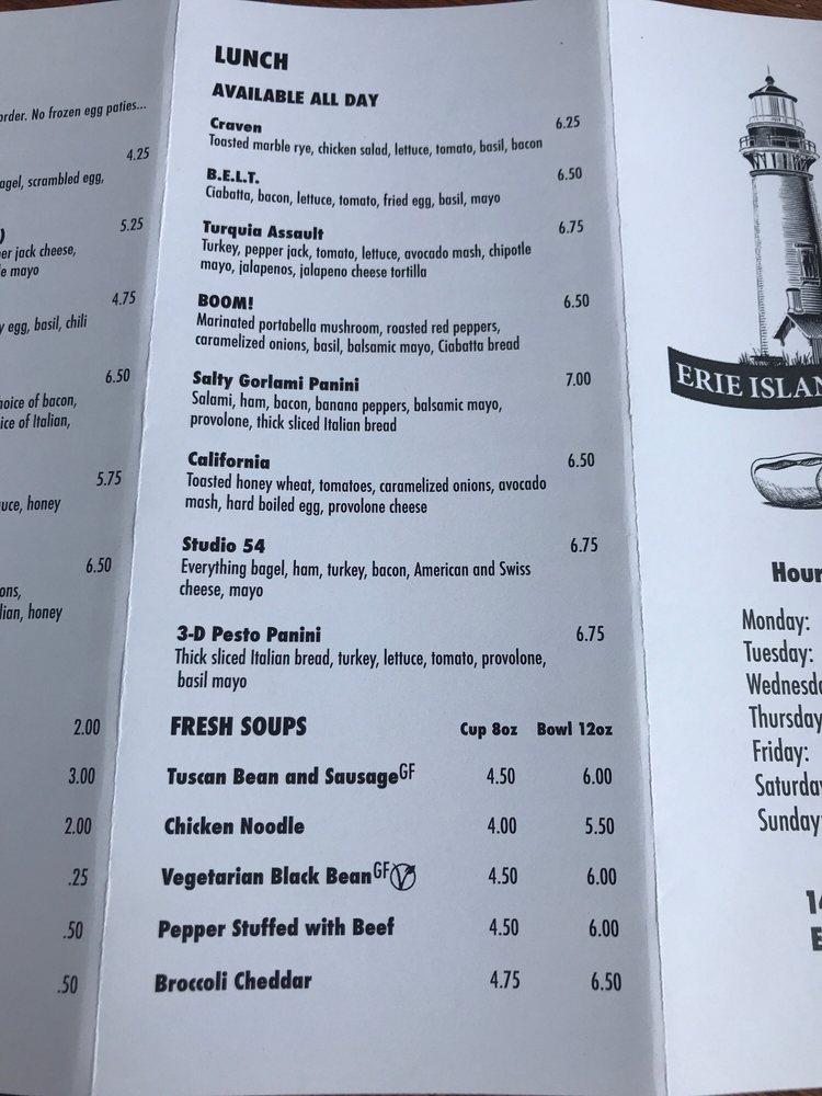 Menu at Erie Island Coffee Co. pub & bar, Elyria
