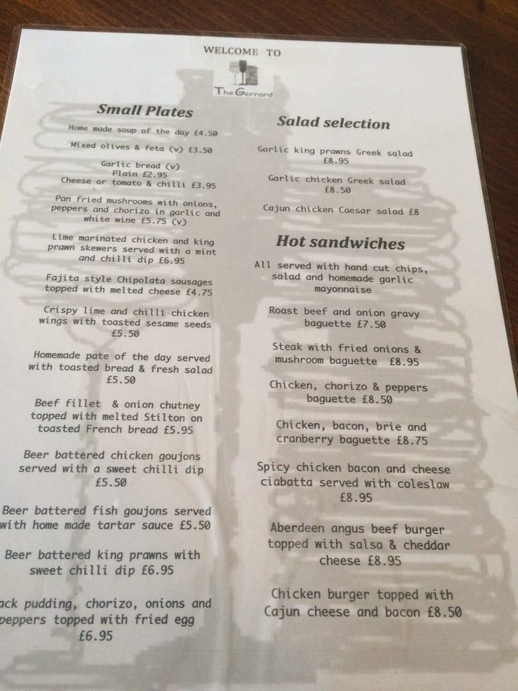 Menu at Gerrard Arms pub & bar, Wigan