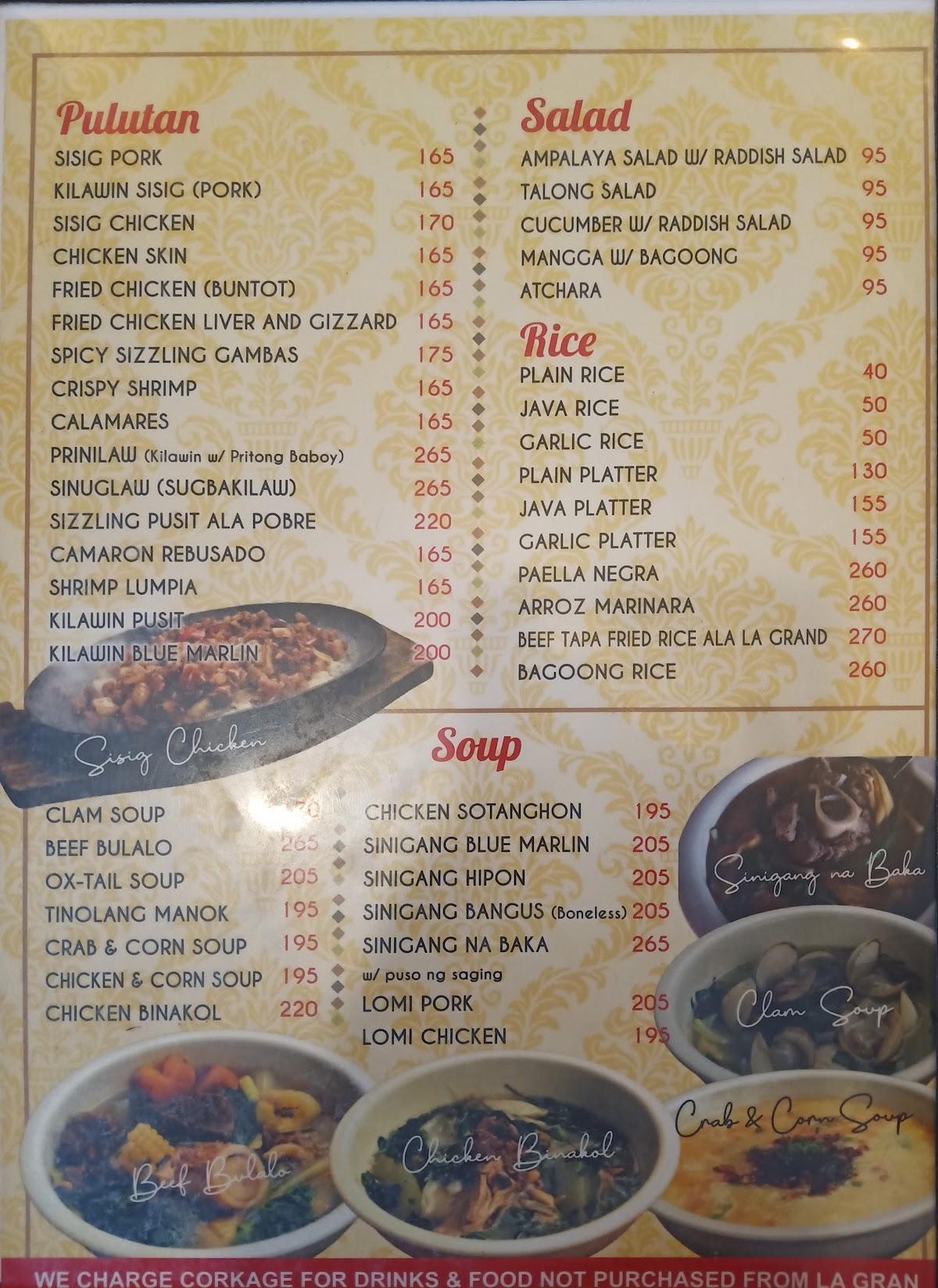 Menu at La Gran by Mano Mano restaurant, Zamboanga