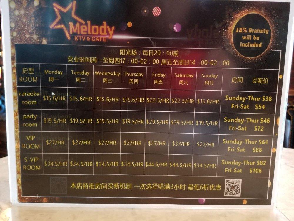 Carta de Melody Karaoke & Cafe, San Diego