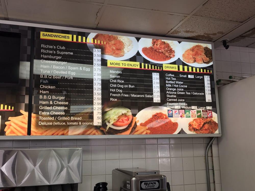 Menu at Richie's Drive Inn restaurant, Honolulu