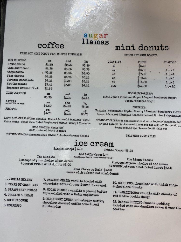 Menu at Sugar Llamas restaurant, Tulsa, S Mingo Rd
