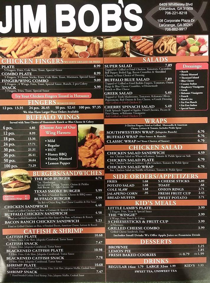 Menu at Jim Bob's Chicken Fingers restaurant, LaGrange