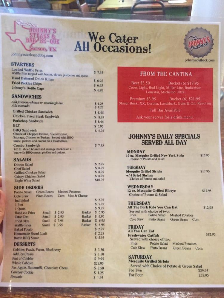 Menu at Johnny's Steaks & Bar-Be-Que, Salado