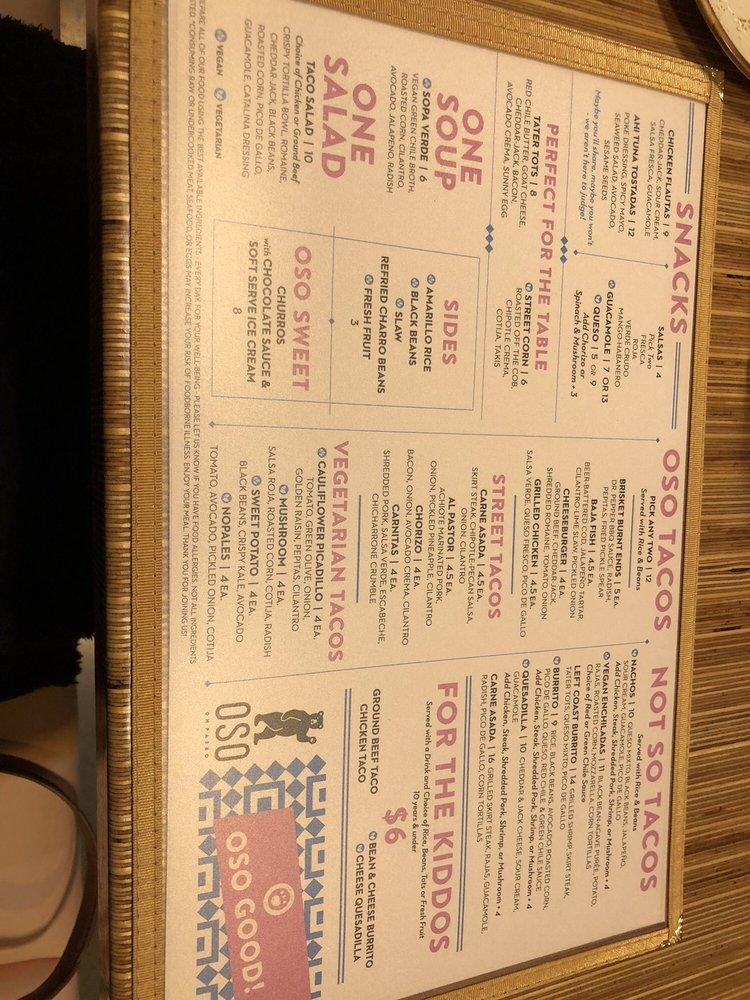 Menu at OSO Paseo pub & bar, Oklahoma City